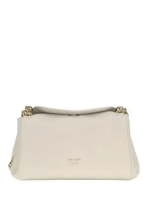 Prada Leather Shoulder Bag With Gold Tone Chain - White