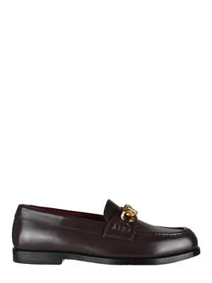 Valentino Garavani Leather Loafers With Gold Chain Detail - Brown