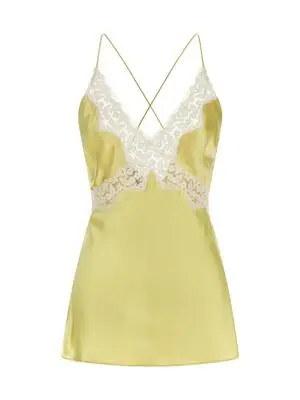 Alberta Ferretti Satin And Lace Top - Yellow
