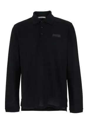 Givenchy Black Polo Shirt With Logn Sleeves And Chest Logo Patch In Cotton - Multicolor