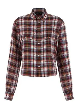 DSQUARED2 DSQUARED2 Checkered Linen Cropped Shirt