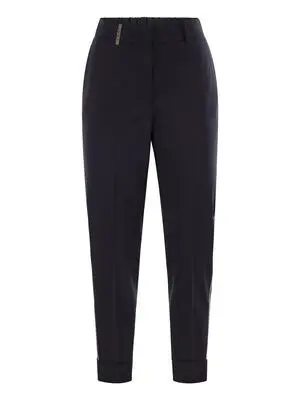 Peserico Peserico Virgin Wool Blend Trousers With Embellished Side Detail Blue