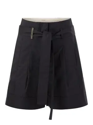 Peserico High-waisted Pleated Stretch Cotton Shorts With Belt - Blue