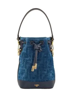 Fendi Mon Tresor Floacked Ff Denim Mini Bucket Bag - Blue