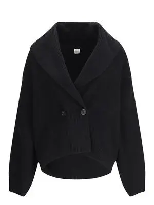 TOTEME TOTEME Shawl-Lapel Double-Breasted Ribbed Wool Cardigan Black