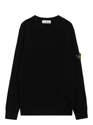 Stone Island Virgin Wool Crew Neck Sweater With Compass Logo Badge - Black