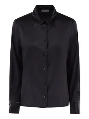 Peserico Silk Crepe Shirt With Embellished Cuffs - Multicolor