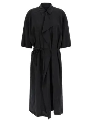 LEMAIRE Asymmetrical Silk Blend Shirt Dress - Black