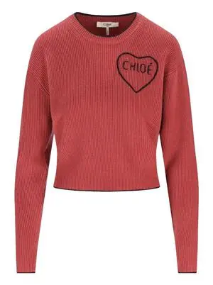 Chloé Cropped Fitted Wool Knit Logo Sweater - Multicolor