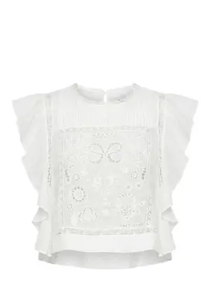 SELF-PORTRAIT Ramie Lace Frill Top - Multicolor
