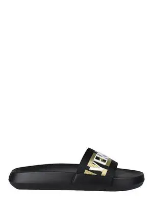 Versace Rubber Slides With Gold La Greca Print - Black