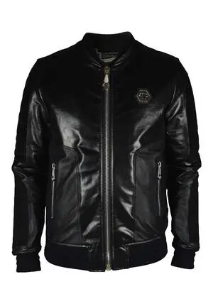 Philipp Plein Leather Bomber Jacket - Black