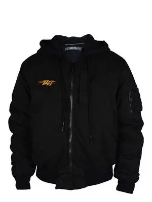 Off-White Bomber Jacket With Hood And Iconic Arrow Detail - Black
