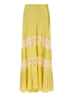 Alberta Ferretti Long Lace Insert Skirt - Yellow
