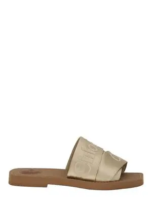 Chloé Woody Mules In Satin - Gold