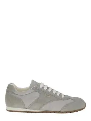 Prada Suede And Fabric Two-tone Lace-up Sneakers - Gray