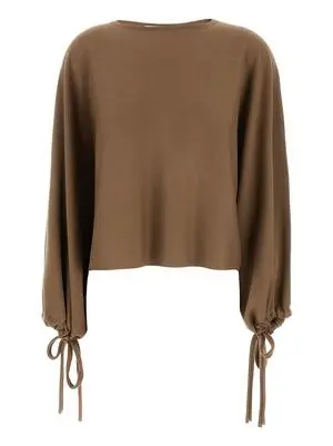 Max Mara Wool Crewneck Sweater With Tie Cuffs - Brown