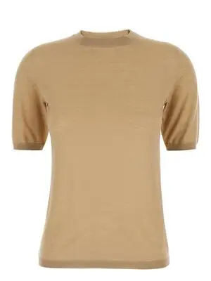 Max Mara Max Mara Women 'Gerico' Beige Crewneck Sweater With Short Sleeves In Wool Woman Multicolor