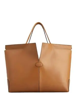 TOD'S Leather Tote Bag With Two Top Handles - Brown