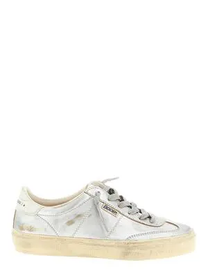 GOLDEN GOOSE Golden Goose "Soul Star" Metallic Leather Lace-Up Sneakers Silver