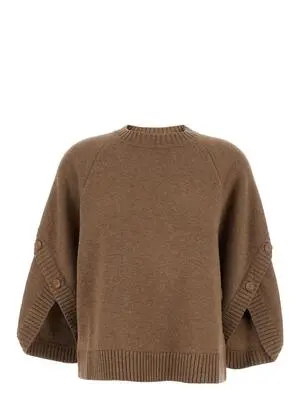 Max Mara MAX MARA Ampex Wool And Cashmere Crewneck Sweater With Button Details Brown