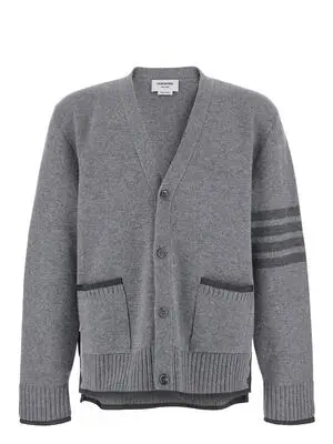 Thom Browne Wool V-neck Cardigan With Signature Stripes - Multicolor