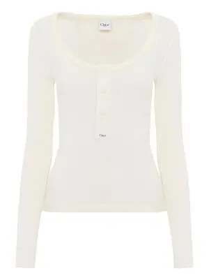 Chloé Long Sleeve Scoop Neck Henley Top - Multicolor
