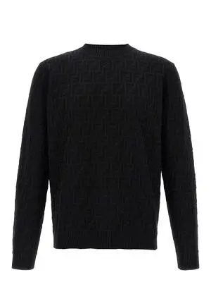 Fendi Ff Jacquard Crew Neck Sweater - Black