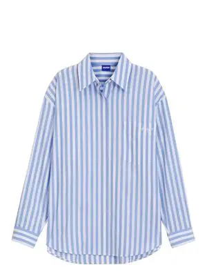 Hugo Striped Cotton Oversized Blouse With Logo Detail - Patterned