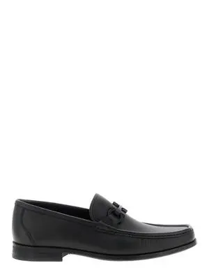 FERRAGAMO Grandioso 2 Hammered Leather Loafers - Black