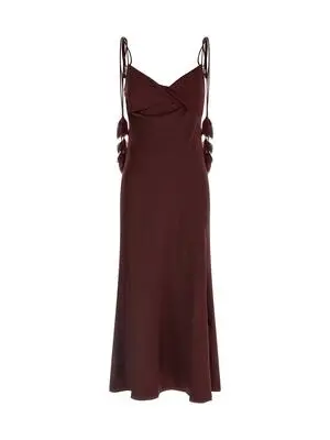 SELF-PORTRAIT Burgundy Satin Flower Midi Dress - Multicolor