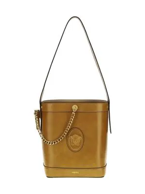 Versace Small Leather Pivot Bucket Bag - Brown