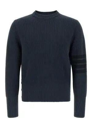 Thom Browne 4bar Crew Neck Long Sleeve Cotton Sweater - Blue