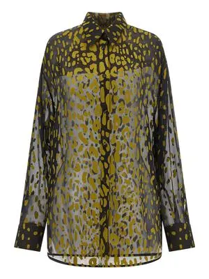 FERRAGAMO Georgette Devoré Animal Print Shirt - Brown