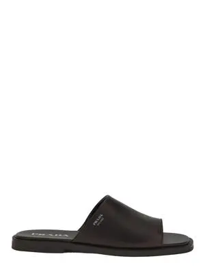 Prada Leather Slide Sandals - Brown
