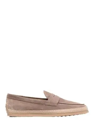 TOD'S Suede Loafers With Raffia Piping - Multicolor