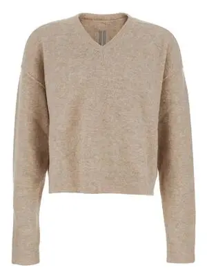 Rick Owens RICK OWENS V-Neck Wool Blend Cropped Sweater Multicolor