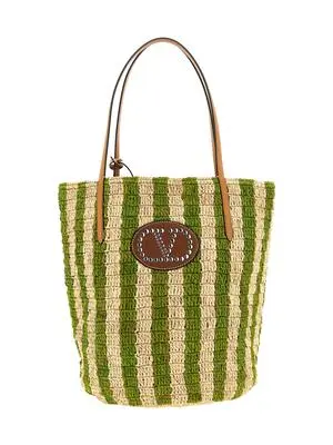 VALENTINO VALENTINO GARAVANI Woven Raffia Shopper Bag With VLogo Signature