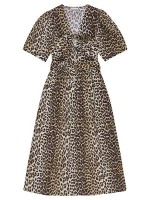 GANNI Leopard Print Bow Detail Midi Dress - Multicolor