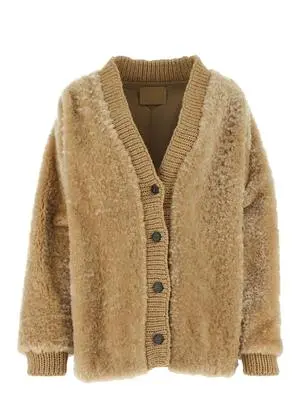 Prada Shearling And Virgin Wool Blend Cardigan - Brown