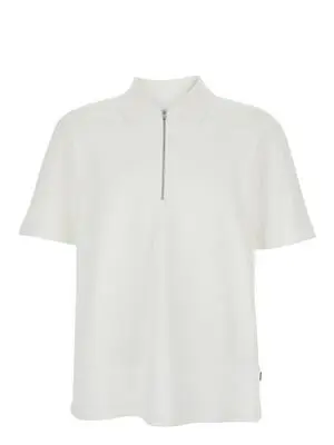 JIL SANDER Cotton Polo With Classic Collar And Front Zip For - White