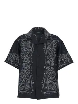 Amiri Black Shirt With Cuban Collar And All-over Bandana Print In Silk - Multicolor