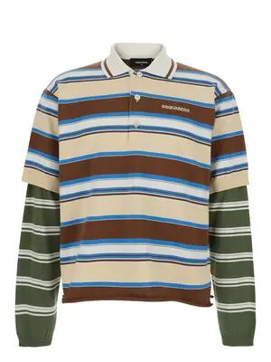 Dsquared2 Polo Shirt With Logo Lettering On The Front And All-over Striped Print In Cotton For - Multicolor