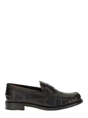Prada Vintage Effect Leather Loafers - Black