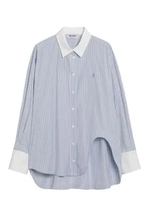 Attico Striped Cotton Poplin Shirt With Embroidered Logo - Blue