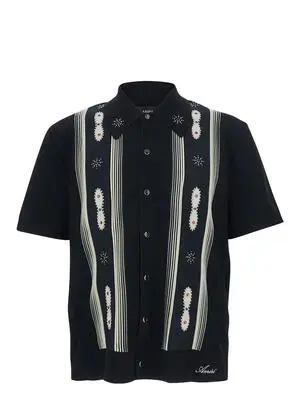 Amiri Black Shirt With Pointed Collar And Bead Details On The Front In Cotton Blend - Multicolor