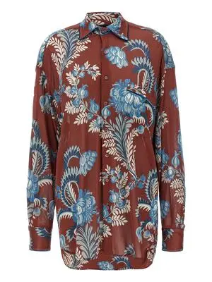 Etro Floral Foliage Print Crepe Jersey Shirt - Multicolor