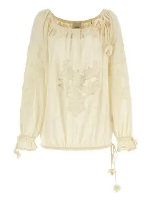 Isabel Marant Étoile ISABEL MARANT Dalyna Cotton Mesh Blouse With Embroidery Cream