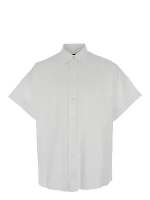 Dolce & Gabbana White Shirt With Classic Collar And Wide Short Sleeves In Linen - Multicolor