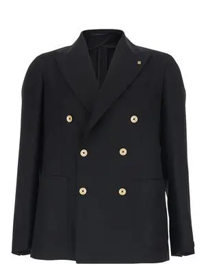 Tagliatore Double-breasted Wool Jacket With Peak Lapels And Jewel Buttons - Black